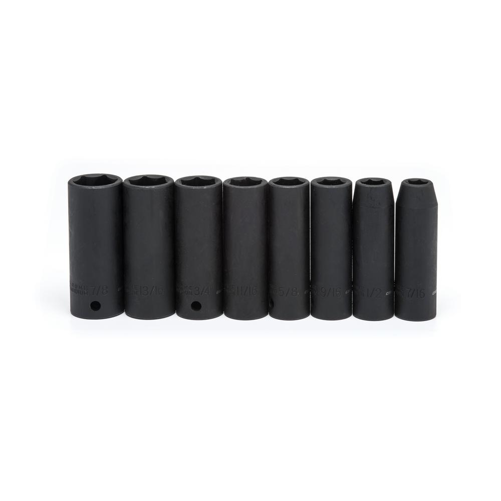 Crescent 1/2 in. Drive 6 Point Deep Impact SAE Socket Set (8-Piece ...