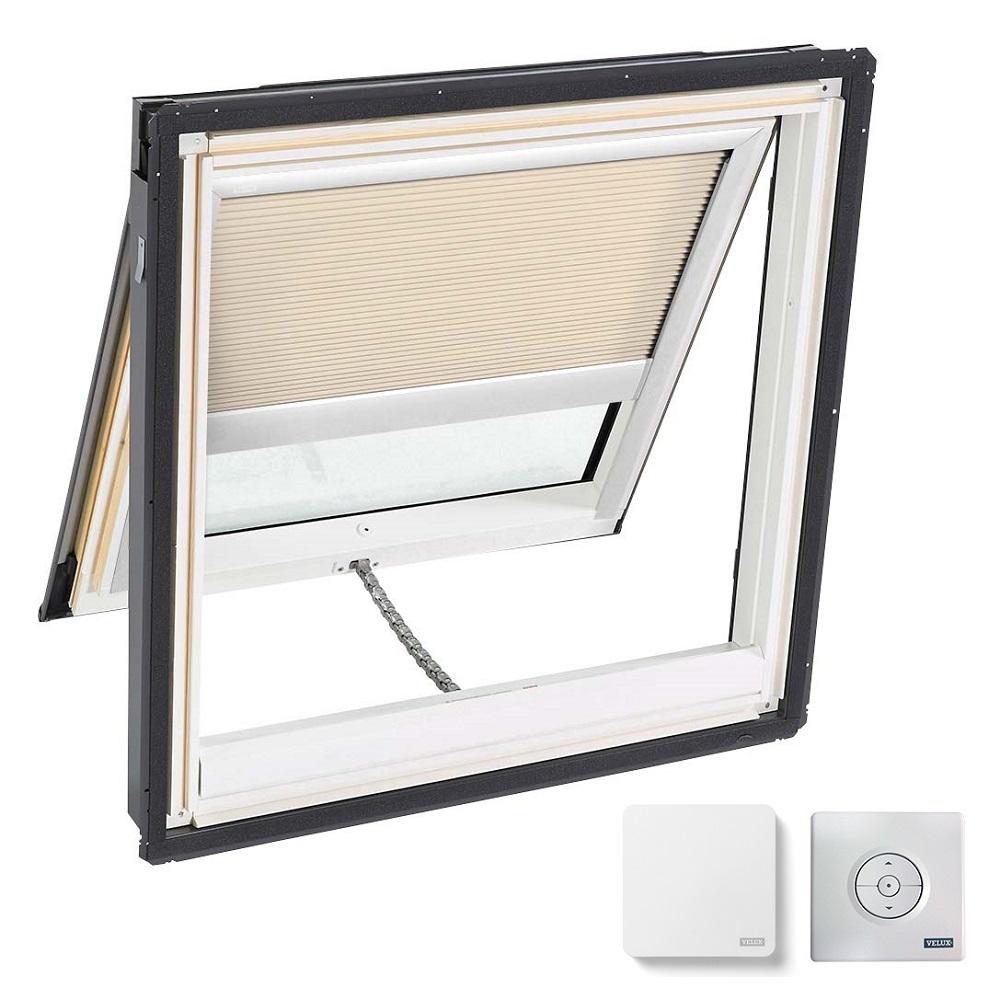 VELUX 30-1/16 in. x 30 in. Venting Deck Mount Skylight with Laminated Low-E3 Glass & Beige Solar ...