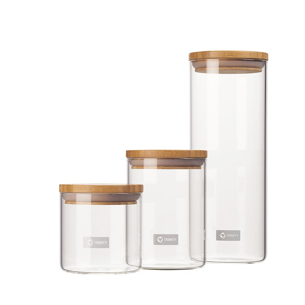 Trinity 3-Piece Glass and Bamboo Canister Set - B-TKD-2809 - The Home Depot