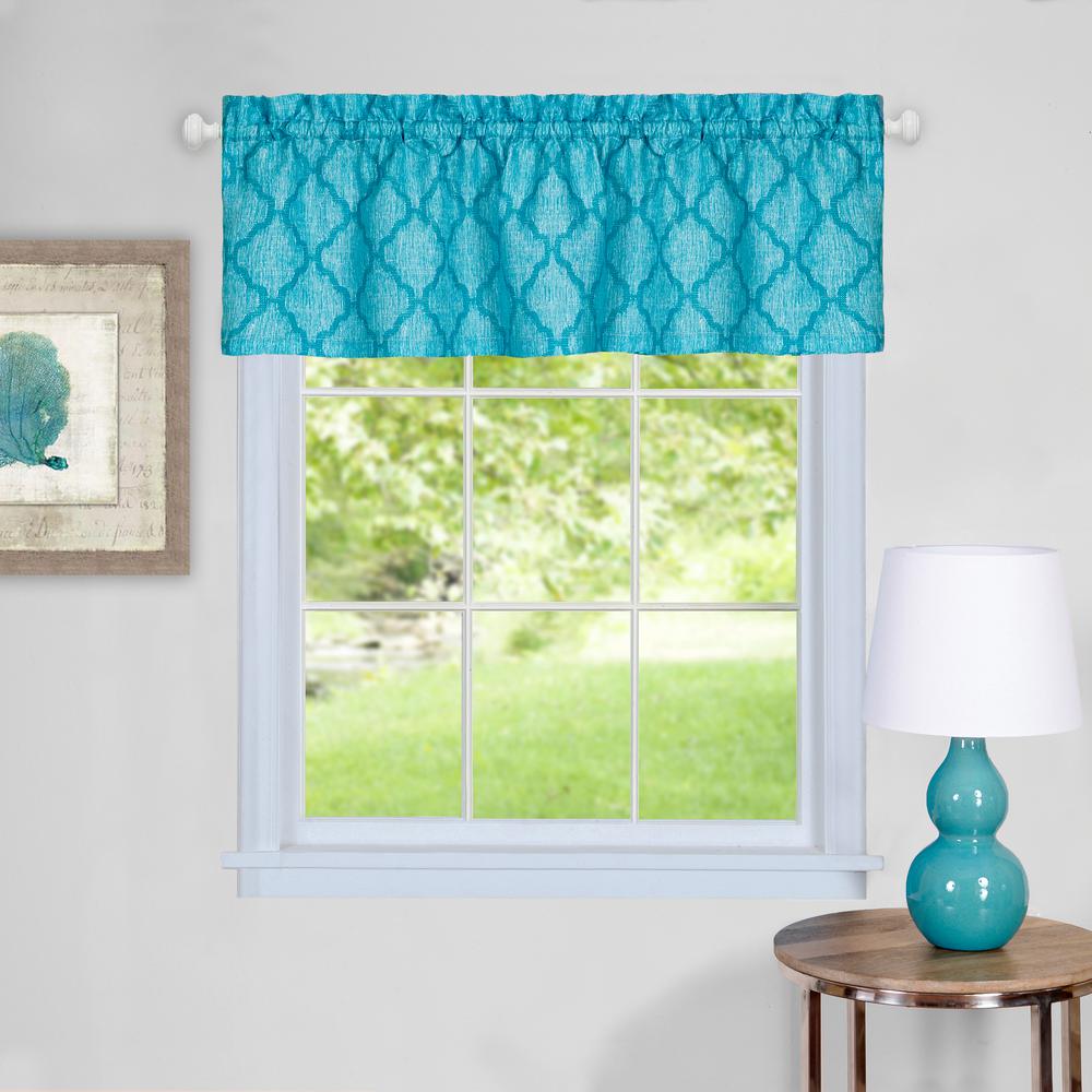 ACHIM Colby 14 in. L Polyester Window Curtain Valance in Turquoise ...