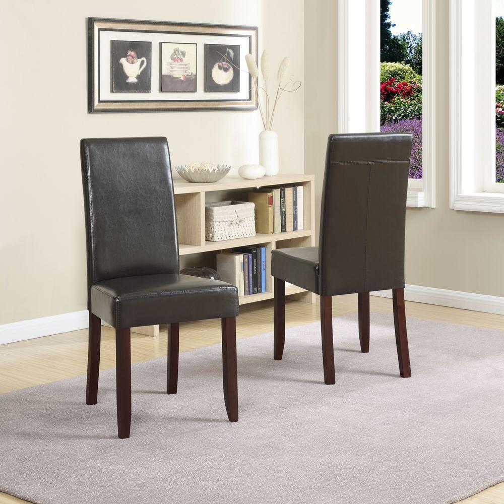 Parsons Chairs Set Of 4 Set Of 4 Brown PU Leather Dining Chairs ...