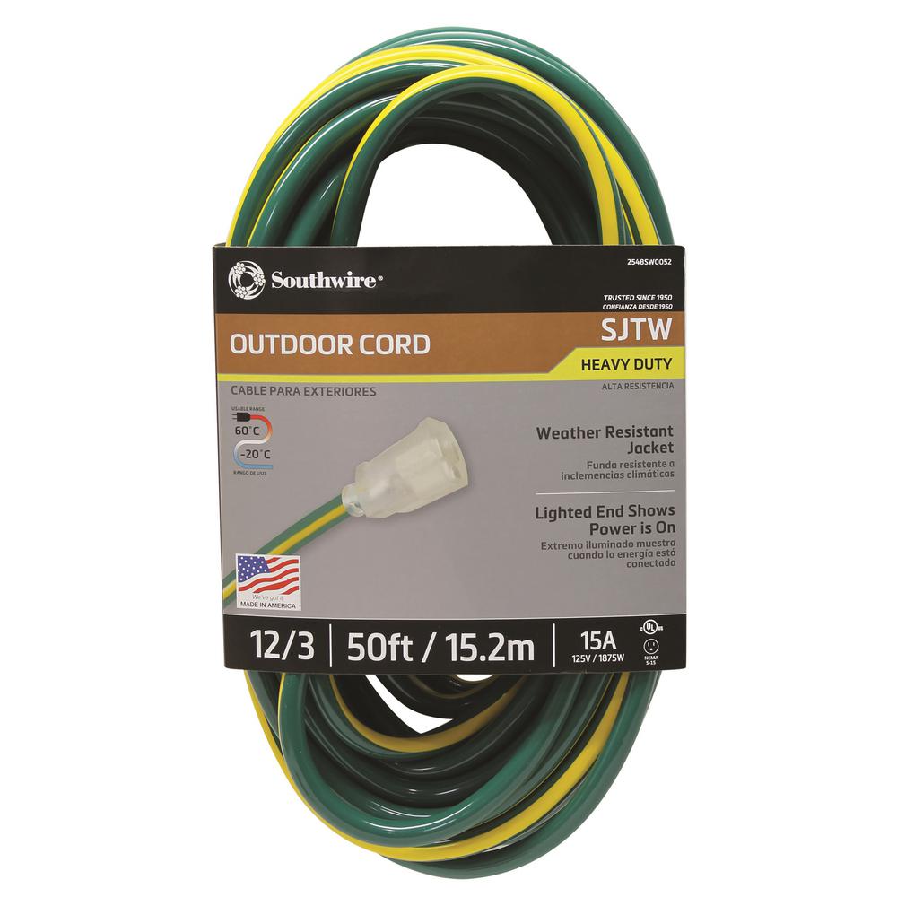 Southwire 50 ft. 12/3 SJTW Hi-Visbility Multi-Color Outdoor Heavy-Duty ...