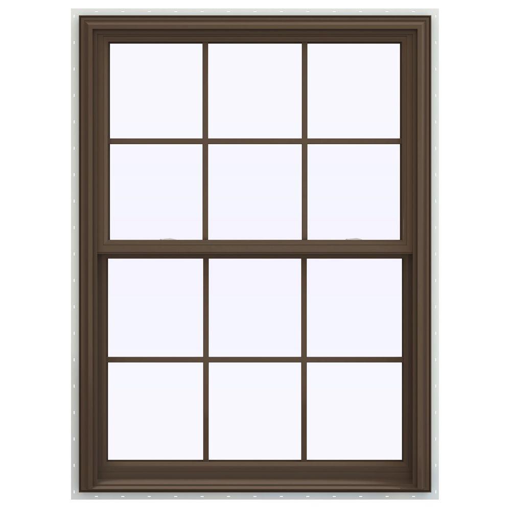 JELD-WEN 39.5 in. x 53.5 in. V-2500 Series Brown Painted Vinyl Double ...