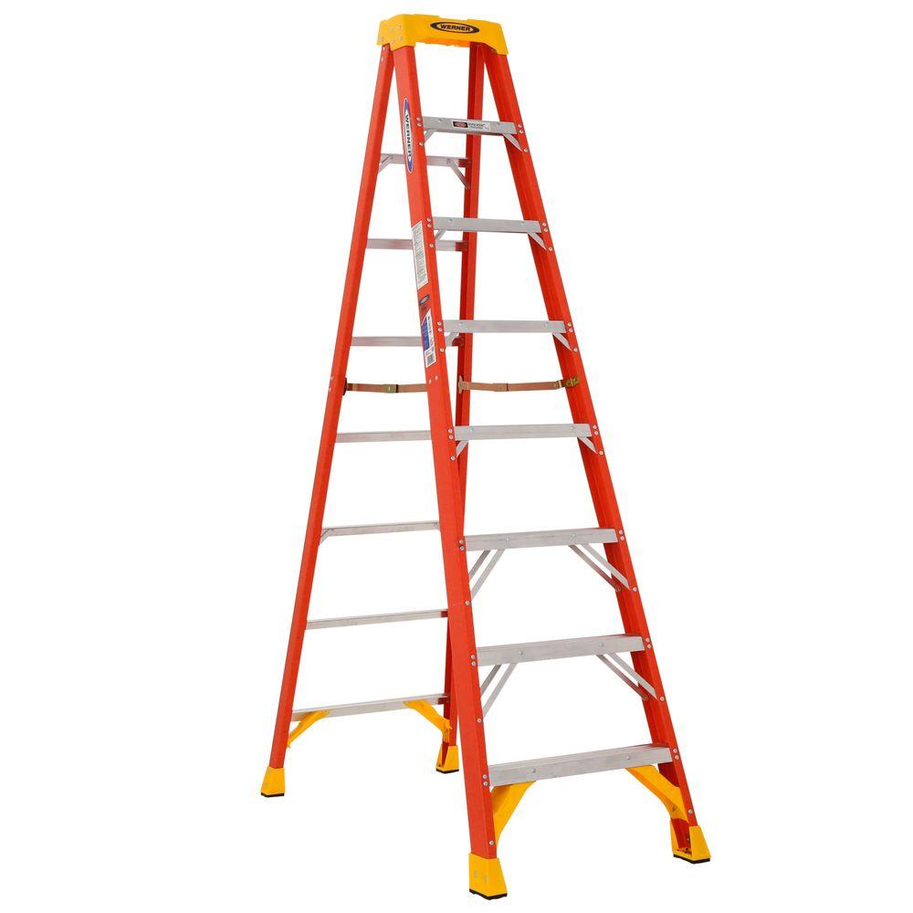 WERNER 8 ft. Fiberglass Step Ladder (12 ft. Reach Height), 300 lbs ...