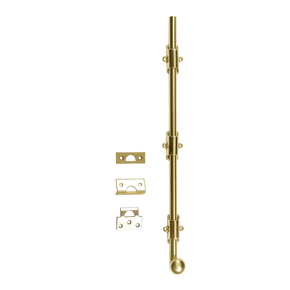 idh by St. Simons Heavy-Duty 12 in. Solid Brass Surface Bolt with Round Knob in Polished Brass ...