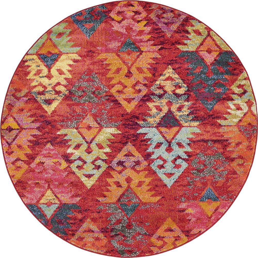 StyleWell Sedona Desert Rust Red/Multi-Color 6 ft. Global Round Rug ...