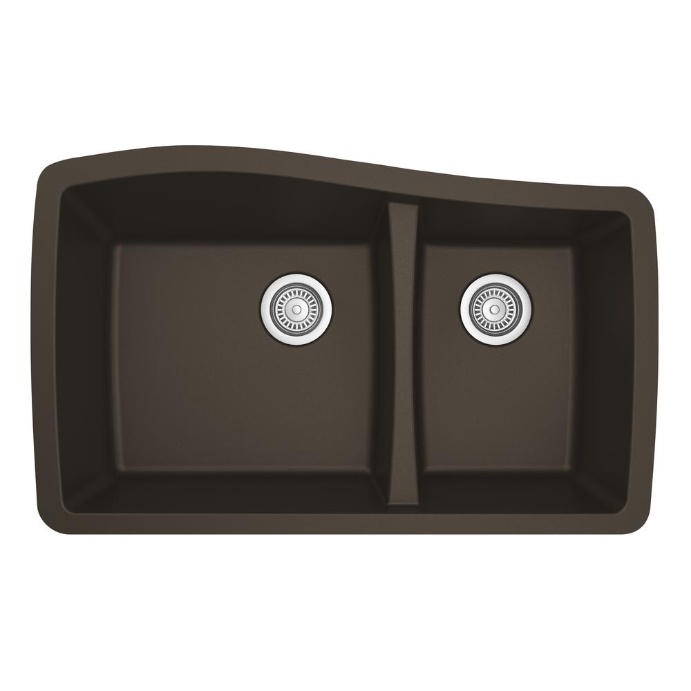 Karran Undermount Quartz Composite 33 in. 60/40 Double Bowl Kitchen ...