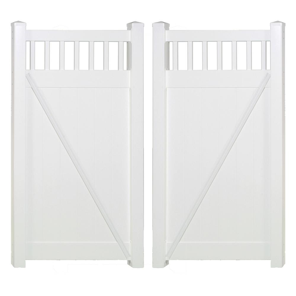 Weatherables Mason 7.4 ft. W x 7 ft. H White Vinyl Privacy Fence Double ...