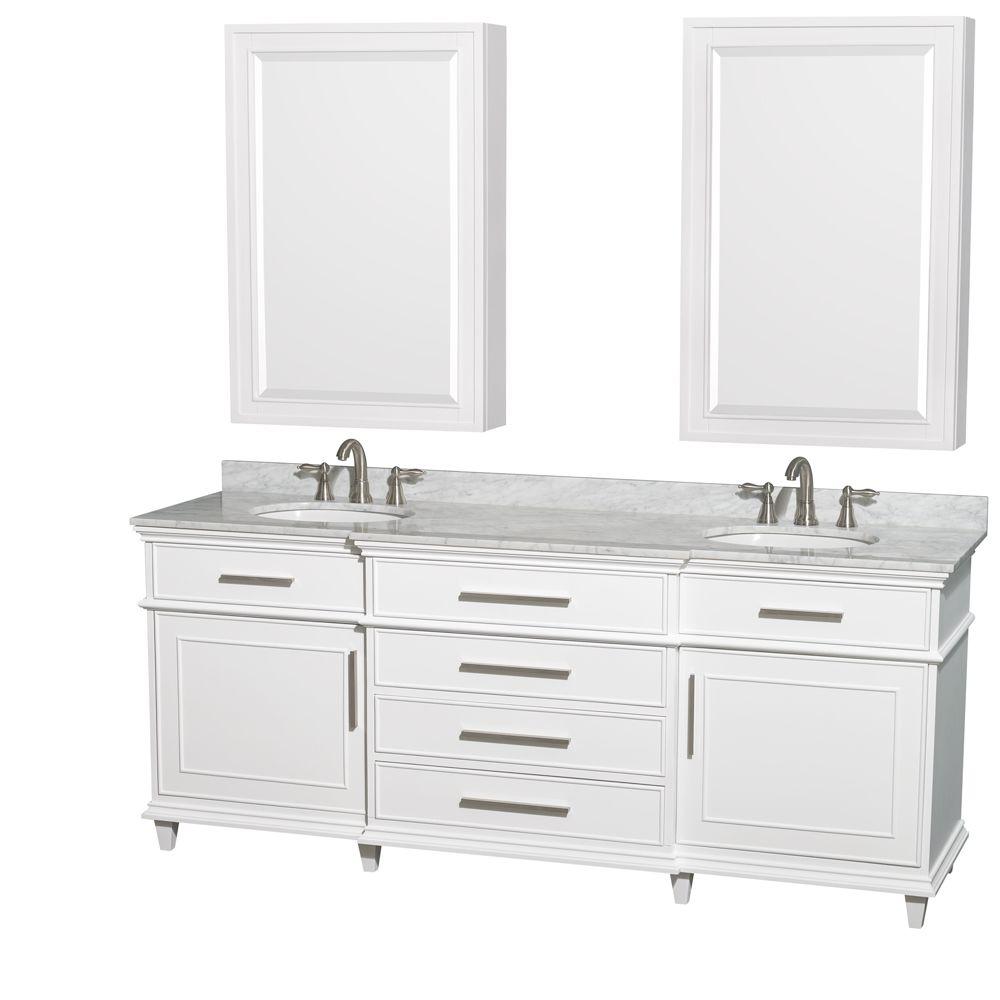 Wyndham Collection Berkeley 80 in. Double Vanity in White with Marble ...