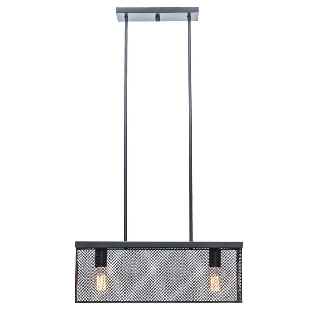 Globe Electric 23 in. 2-Light Bronze Linear Pendant with Metal Mesh ...
