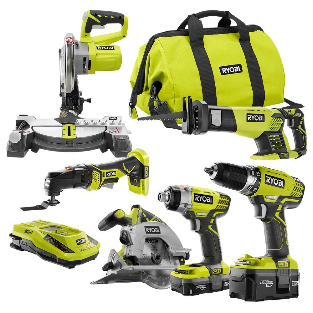 Ryobi 18 Volt ONE Lithium Ion Cordless Combo Kit 6 Tool P1871 The