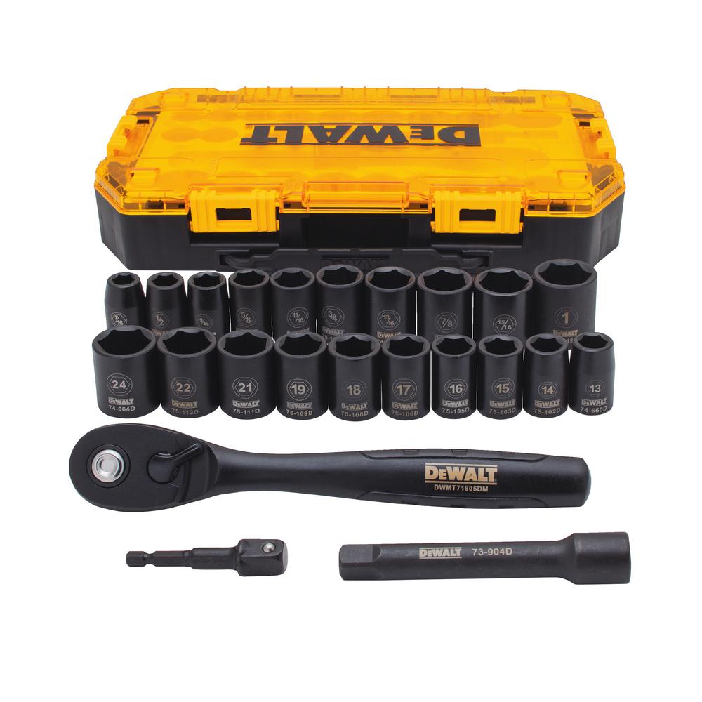 DEWALT 3/8 in. Drive Combination Deep Impact Socket Set with Ratchet ...