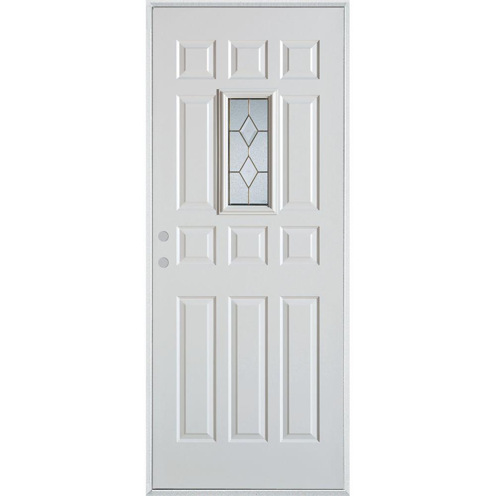 Stanley Doors 36 in. x 80 in. Geometric Brass Rectangular Lite 12-Panel ...