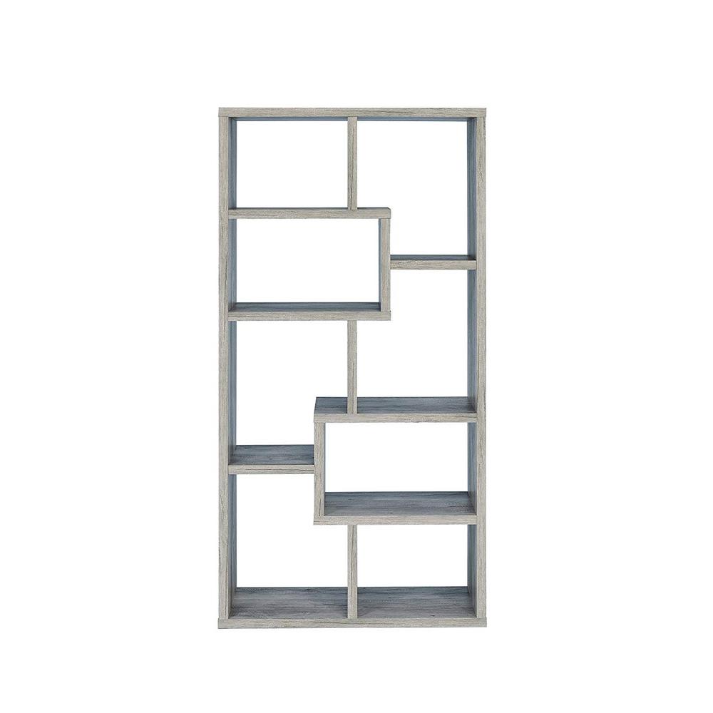 Benjara Sturdy 70.75 in. Gray Wood 8-shelf Standard Bookcase with Open ...