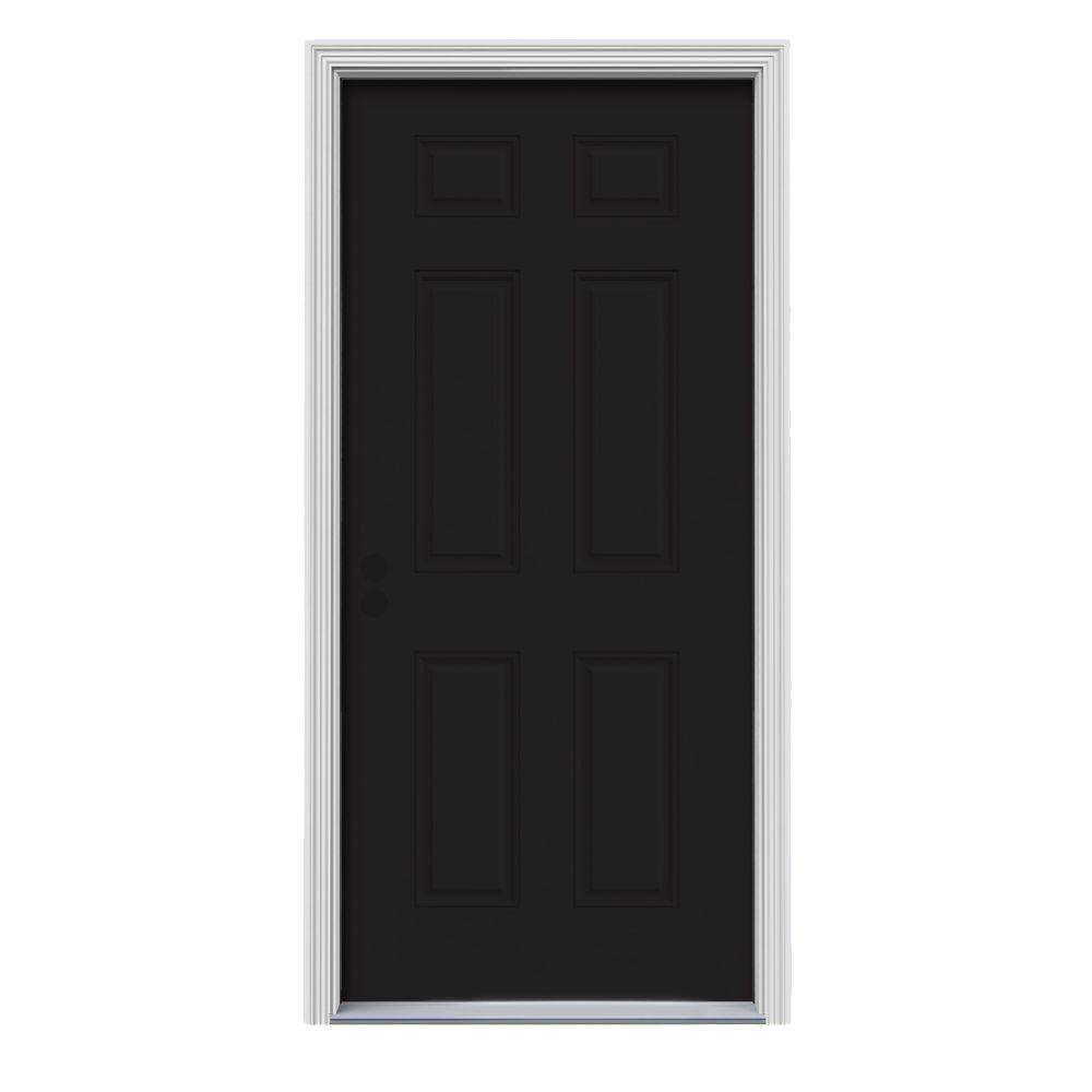 JELD-WEN 36 in. x 80 in. 1/2 Lite Cordova Black Painted Steel Prehung ...