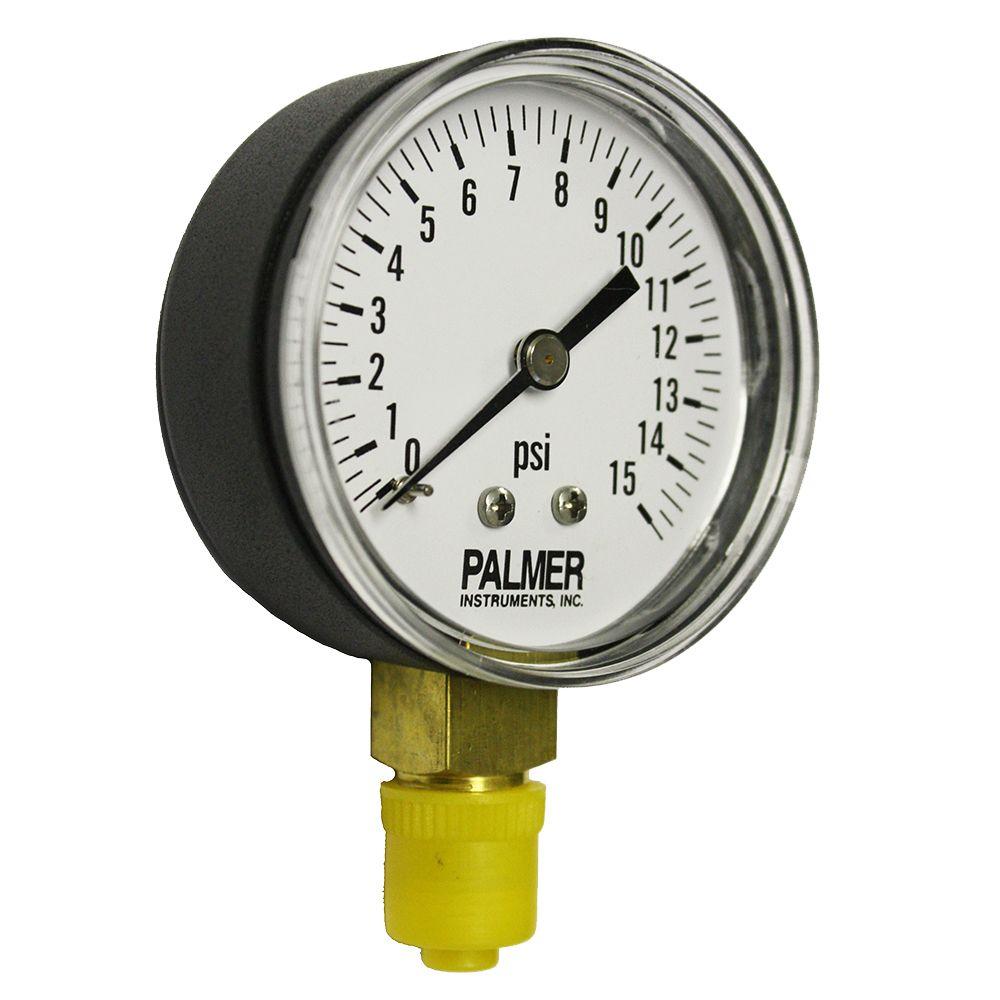 Palmer Instruments 2.5 in. Dial 15 psi Painted Steel Case Utility Gauge ...