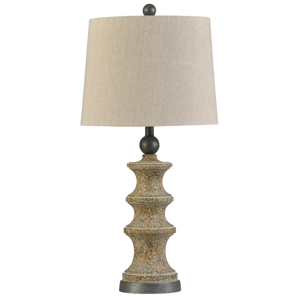 StyleCraft 32 in. Beige Table Lamp with Taupe Hardback Fabric Shade ...