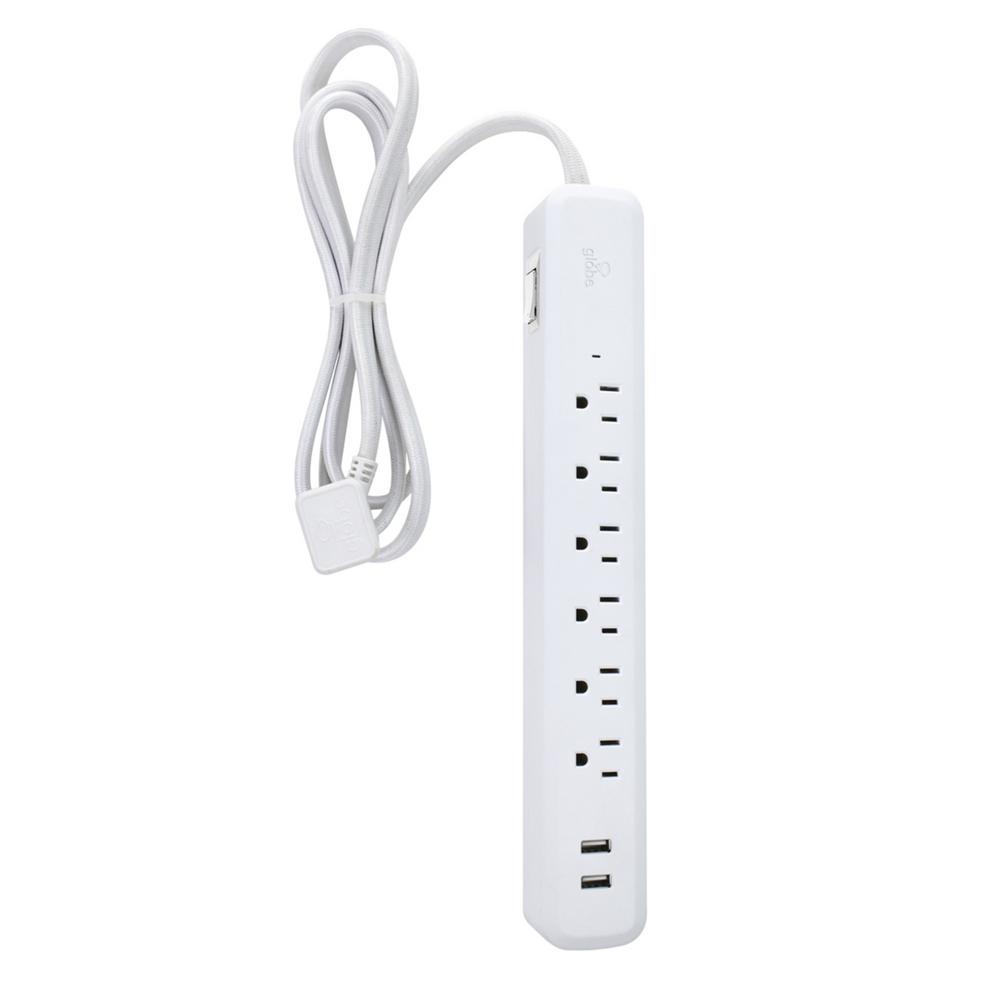 Globe Electric Designer 6 ft. 4-Outlet Black USB Surge Protector ...