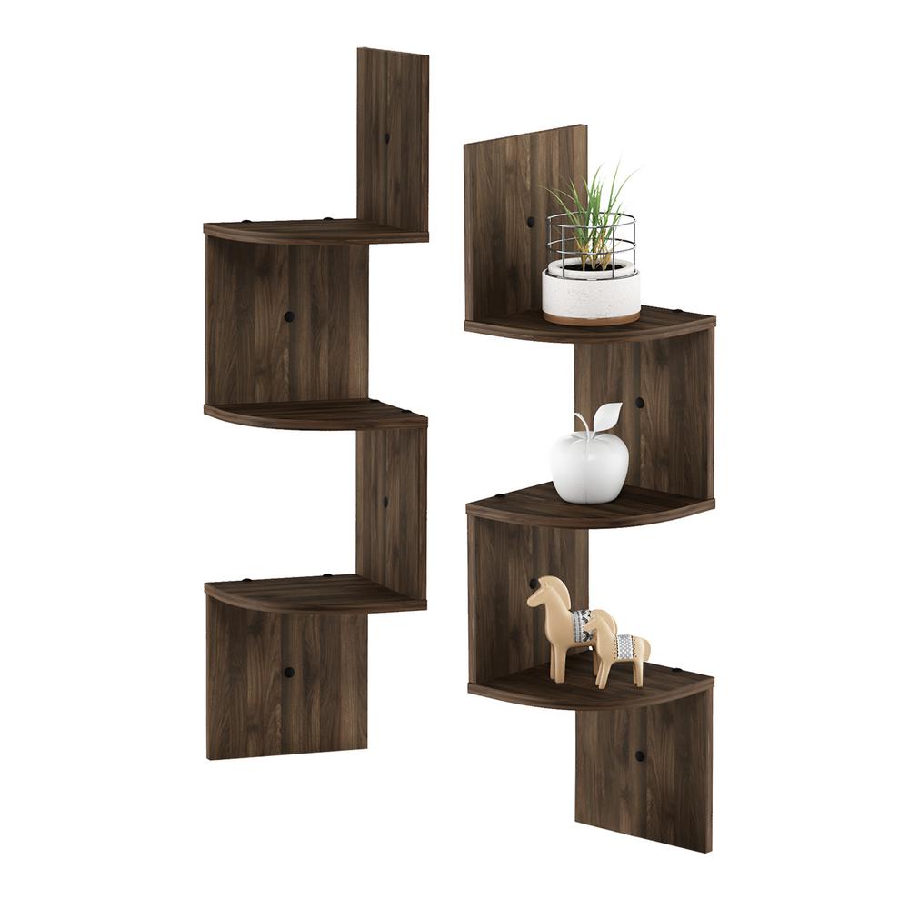 Furinno 3 Tier Columbia Walnut Wall Mount Floating Corner Radial Shelf ...