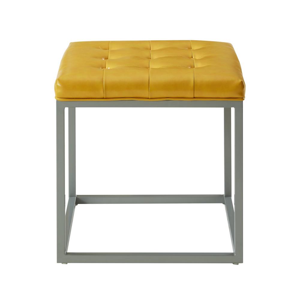 Inspired Home Lucas Yellow PU Leather Button Tufted Metal Frame Cube ...