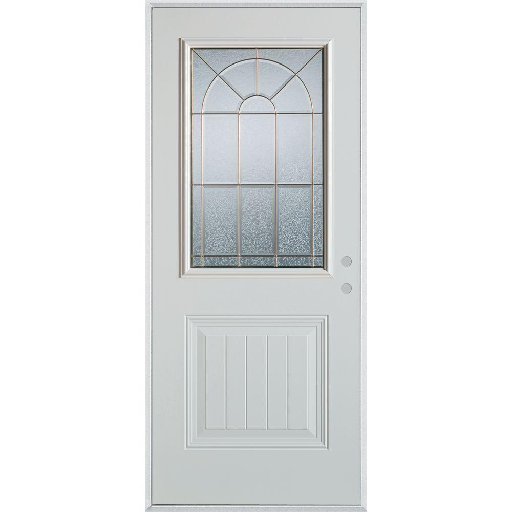 Stanley Doors 36 in. x 80 in. Geometric Brass 1/2 Lite 1-Panel Painted ...