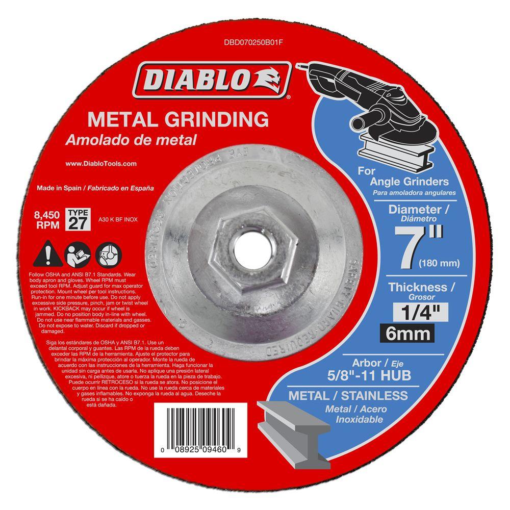 Diablo 7 in. x 1/4 in. x 5/8-11 in. Metal Grinding Disc with Type 27 ...