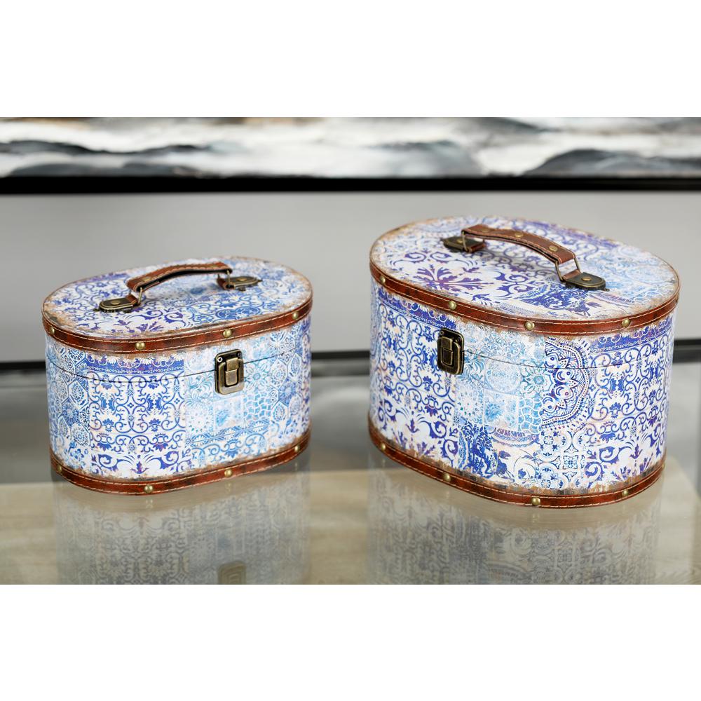 Oval Wood and Faux Leather Case-Style Boxes with Lid (Set of 2)-41076 ...