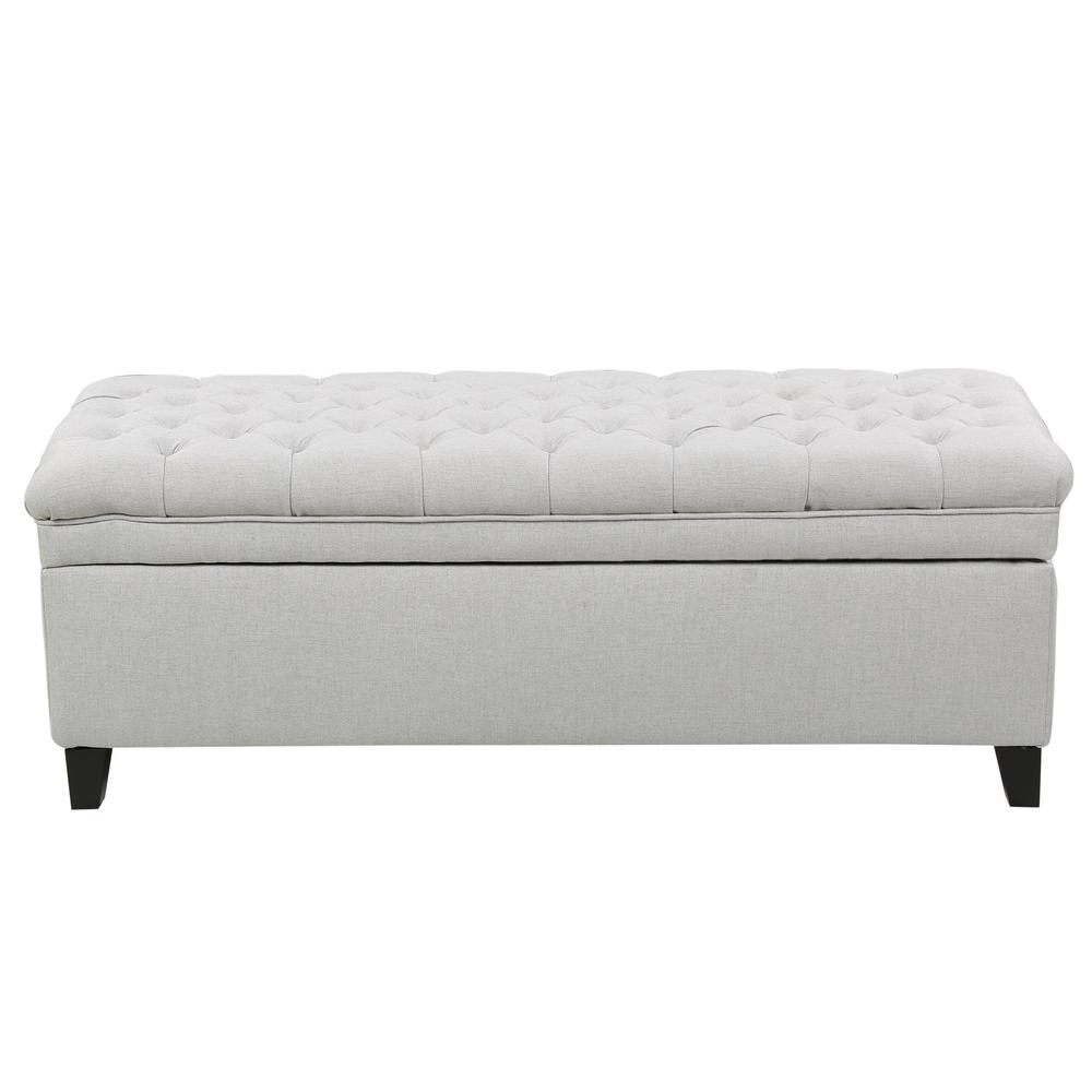 Noble House Juliana Light Grey Fabric Storage Ottoman 296870 The Home