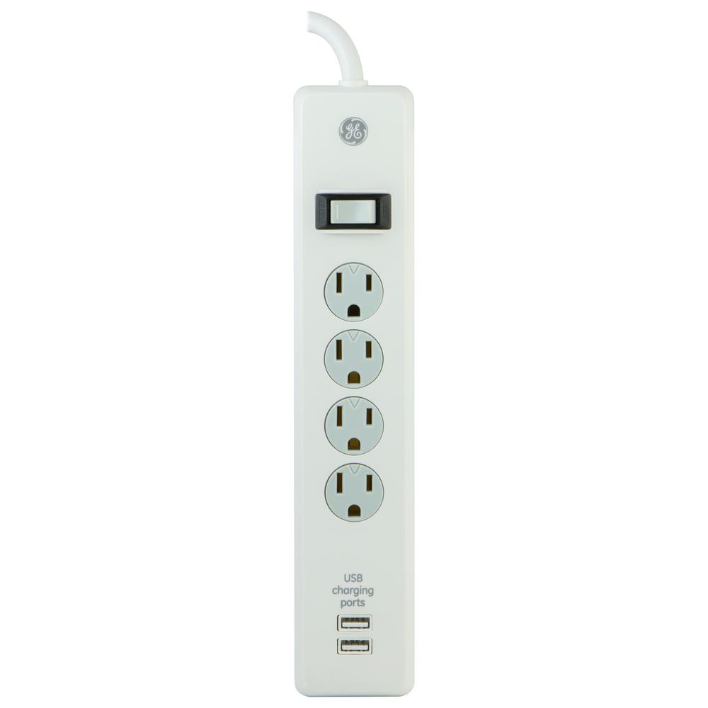 GE 4-Outlet 2-USB Surge Protector with 3 ft. Cord, White-14090 - The ...