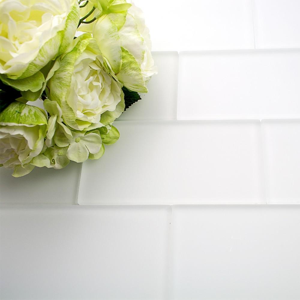 Splashback Tile Contempo 3 in. x 6 in. Bright White Frosted Glass Tile ...