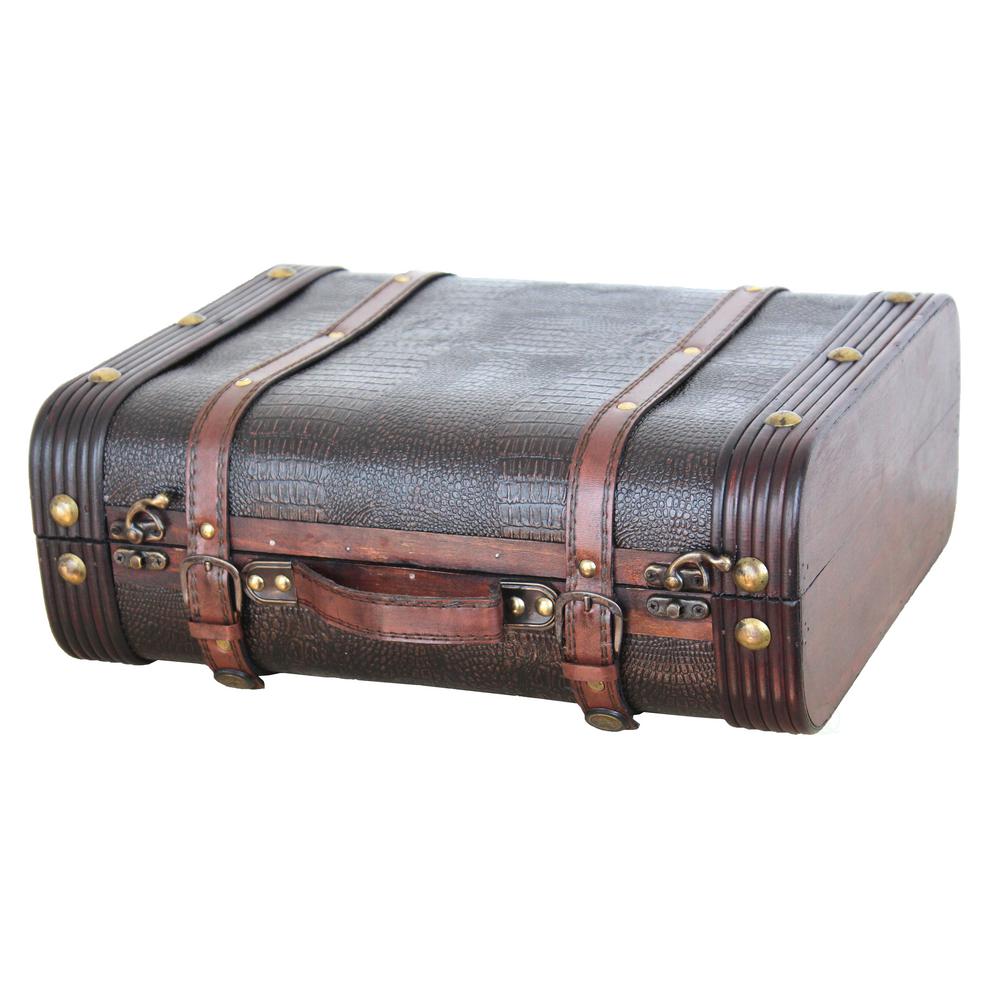 Vintiquewise Decorative Wooden Leather Suitcase-QI003009 - The Home Depot