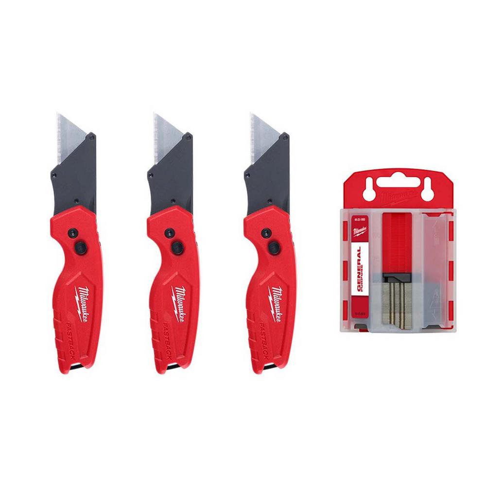 Milwaukee FASTBACK Compact Folding Utility Knife (3-Piece) with Utility ...