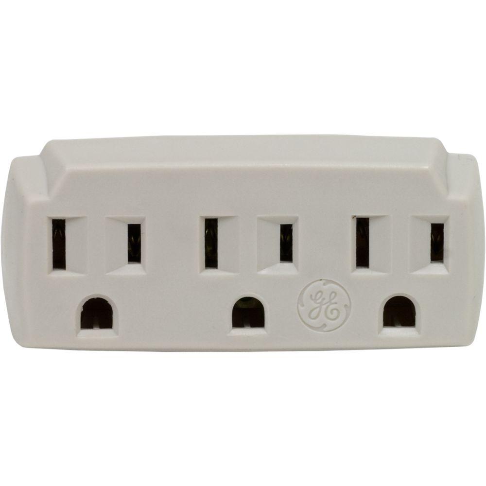 GE 15 Amp 125-Volt AC Grounding 3-Outlet Adapter, Almond-54195 - The ...