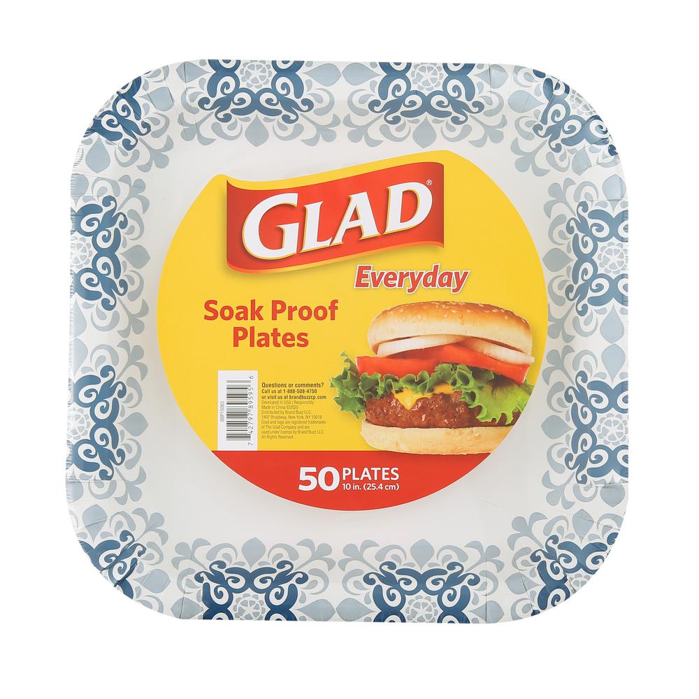 Glad 10 in. Square Paper Plates - Blue Victorian (50-Count)-BBP15065 ...