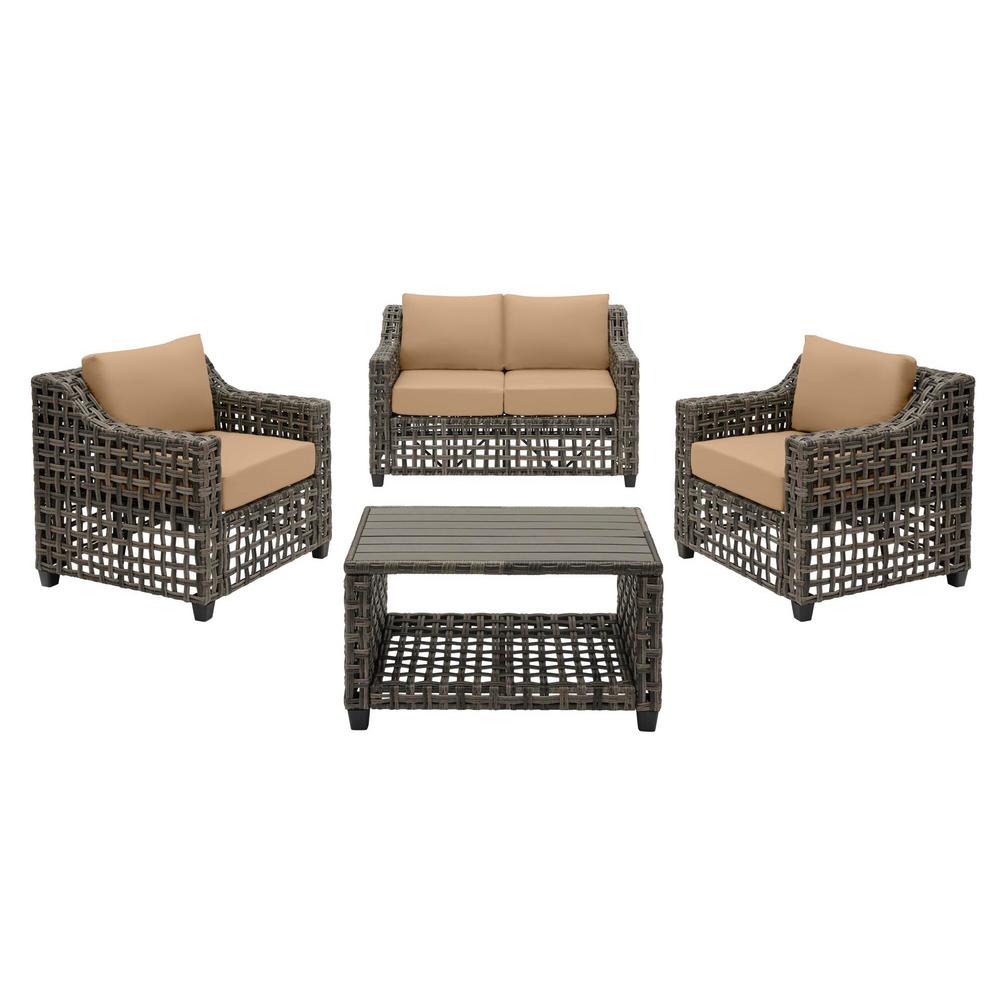 Hampton Bay Briar Ridge Brown Wicker Outdoor Patio Deep Seating Lounge ...