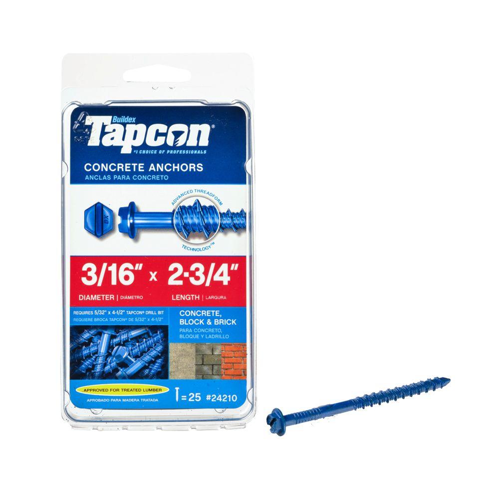 Tapcon 3 16 In X 2 3 4 In Hex Washer Head Concrete Anchors 25 Pack
