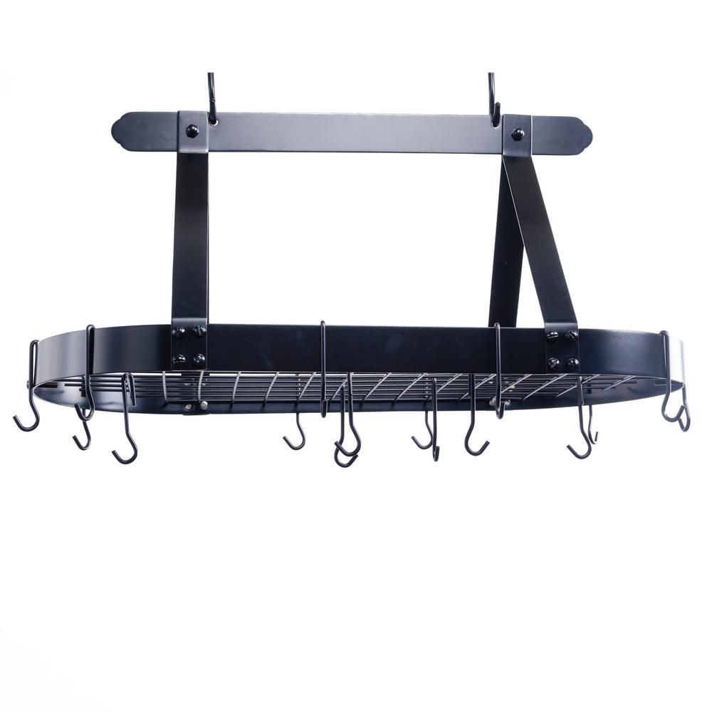 Old Dutch Matte Black Oval Hanging Pot Rack with Grid and 16-Hooks ...