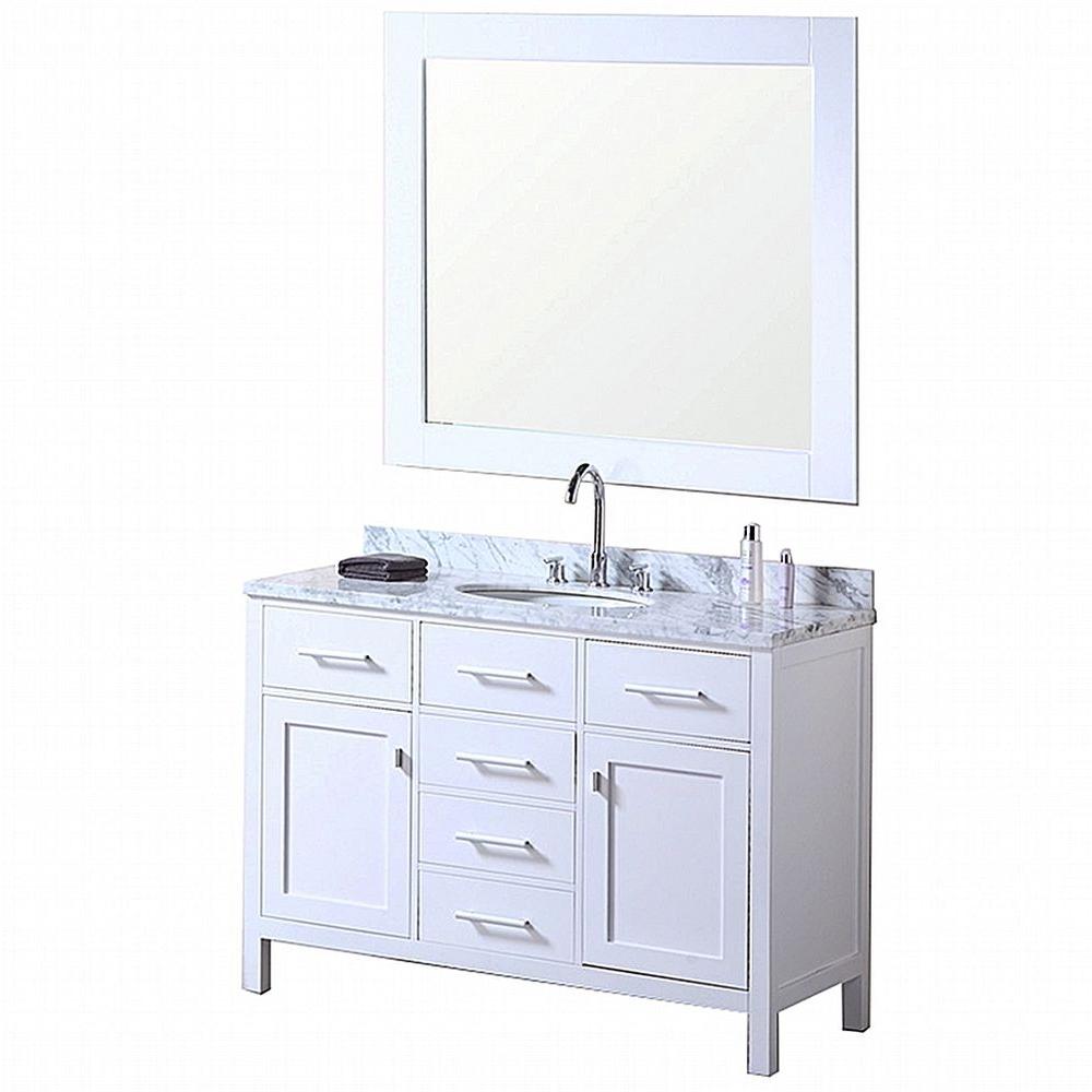 Design Element London 48 in. W x 22 in. D Vanity in White with Marble ...