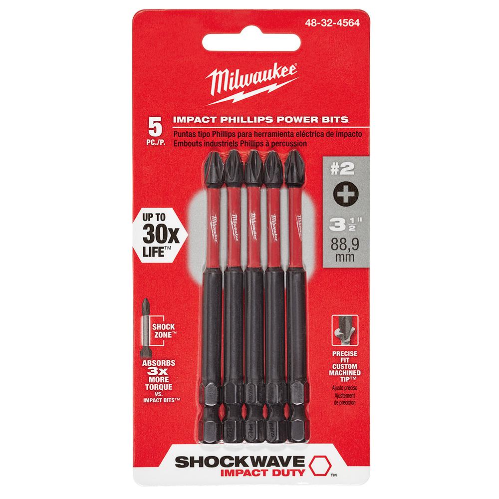 Milwaukee 48-32-4564 2 Phillips Shockwave 3-1/2 in. Power Bit (5 pack ...