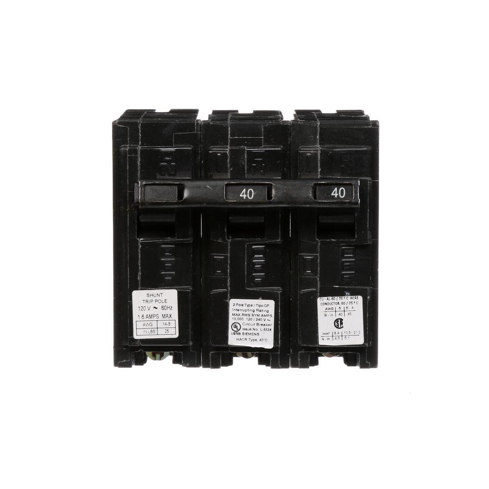 Siemens 40 Amp Double-Pole Type QP Circuit Breaker with 120-Volt Shunt ...