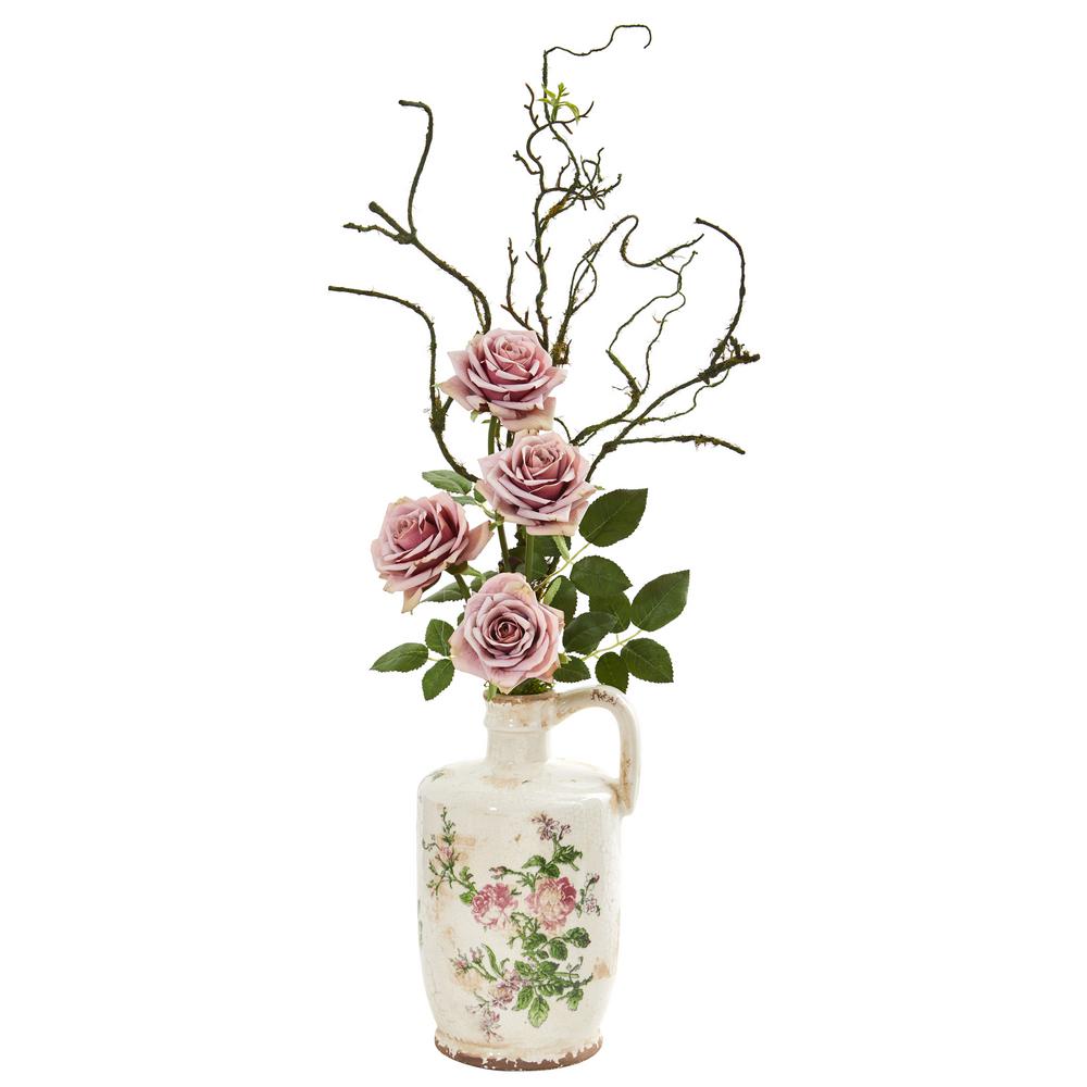 Nearly Natural Vintage Rose Artificial Arrangement in Floral Design ...