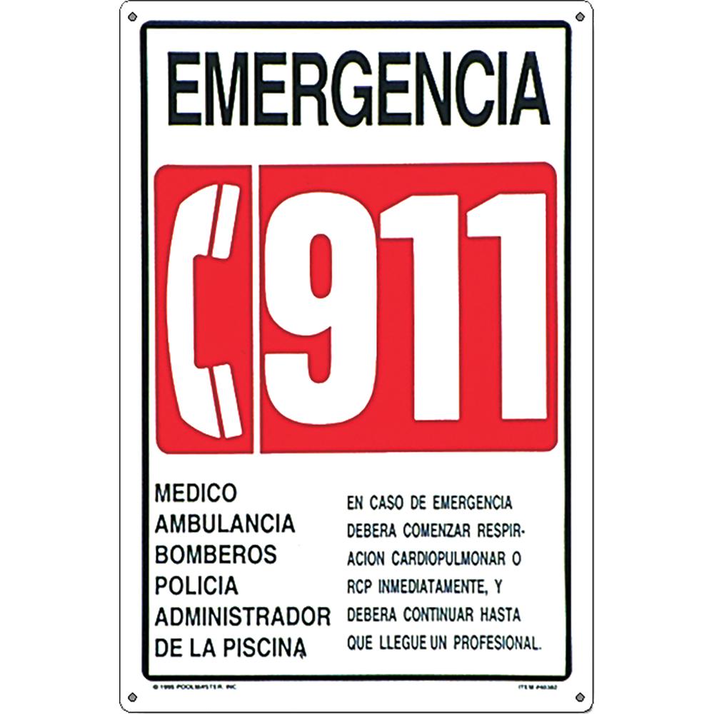 Poolmaster Spanish Language Emergencia 911 Swimming Pool and Spa Sign ...