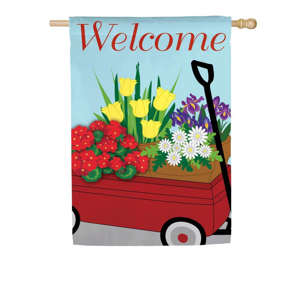 Evergreen 28 in. x 44 in. Floral Red Wagon Applique House Flag-159018 ...