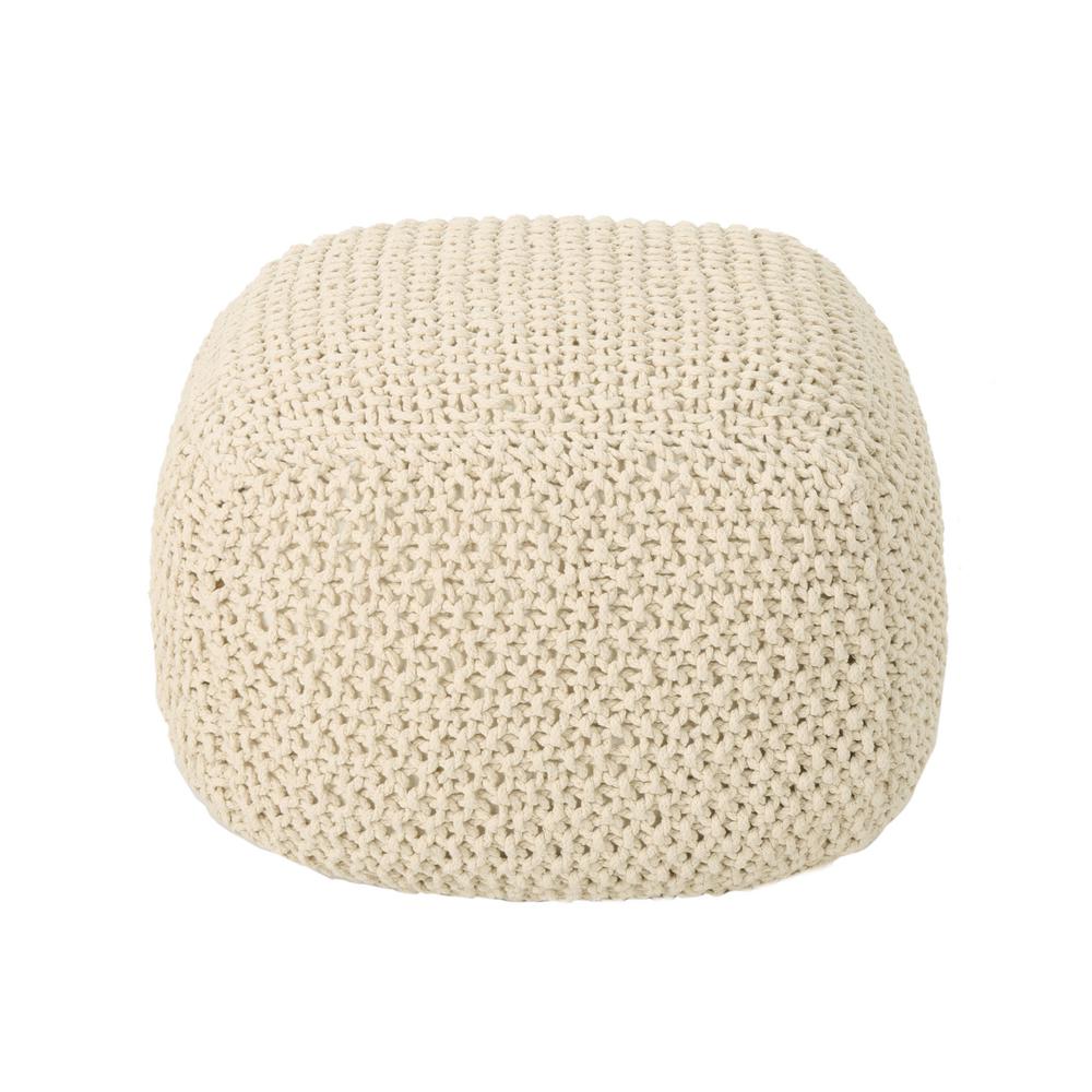 Noble House Corisande Beige Knitted Cotton Pouf-41655 - The Home Depot