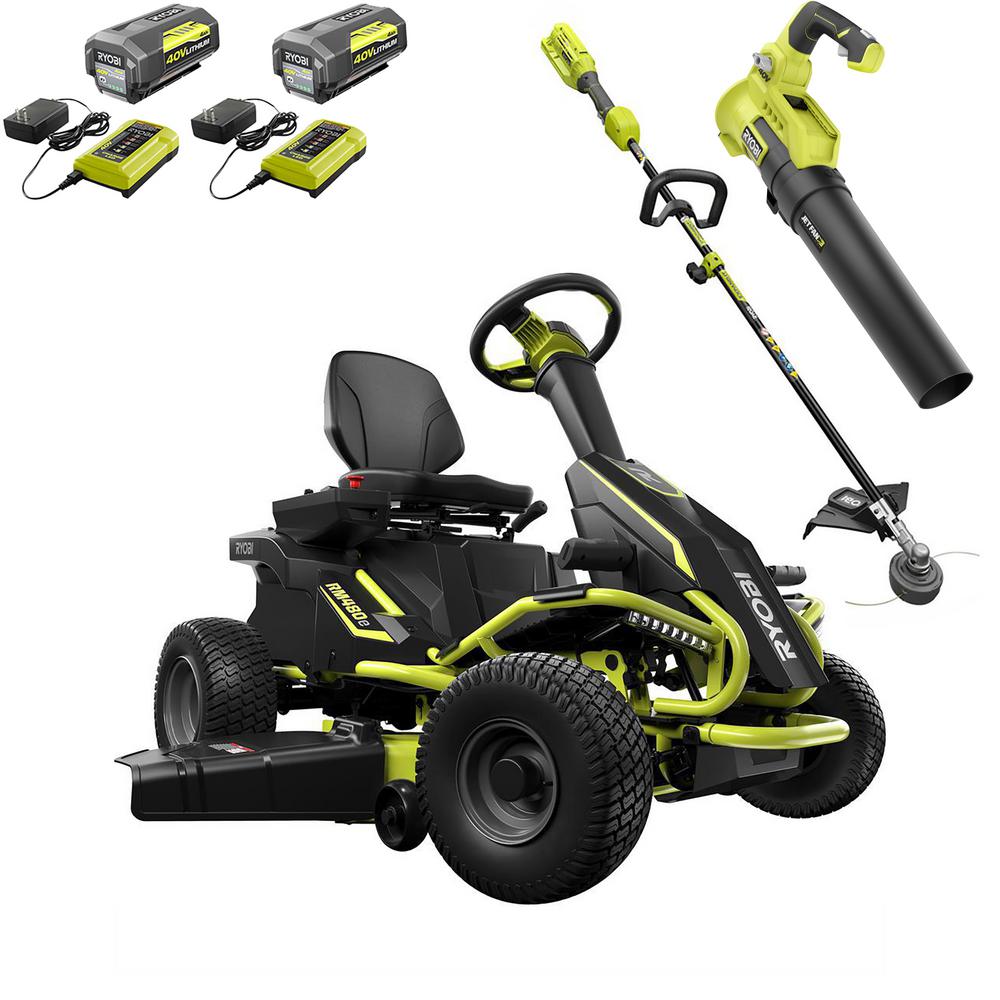 RYOBI 30 in. 50 Ah Battery Electric Rear Engine Riding Mower-RY48130 ...