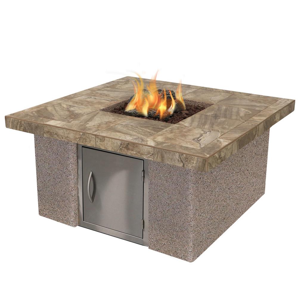 Cal Flame Stucco and Tile Gas Fire Pit in Brown with Log Set and Lava ...