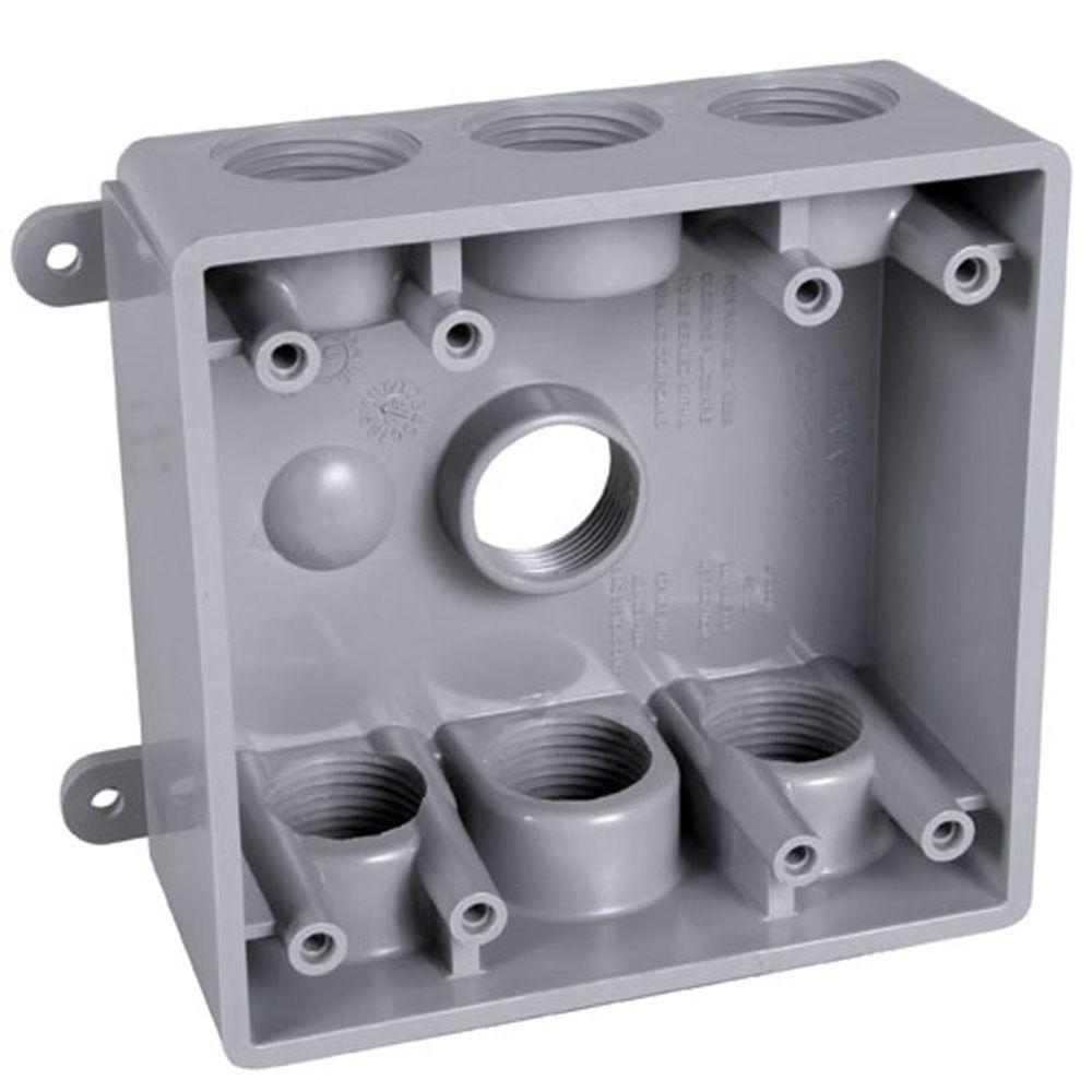 BELL 2 Gang Weatherproof Box With Seven 1 2 In Or 3 4 In Outlets BELL 2 Gang Weatherproof Box With Seven 1 2 In Or 3 4 In Outlets