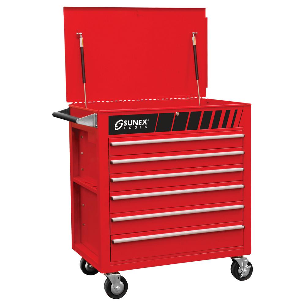 Sunex 38 in. Premium Full 6-Drawer Service Utility Cart in Red-8057 ...