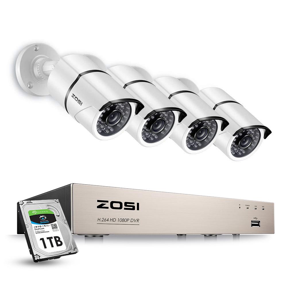 ZOSI 8-Channel 1080p 1TB DVR Security Camera System with 4 Wired Bullet ...