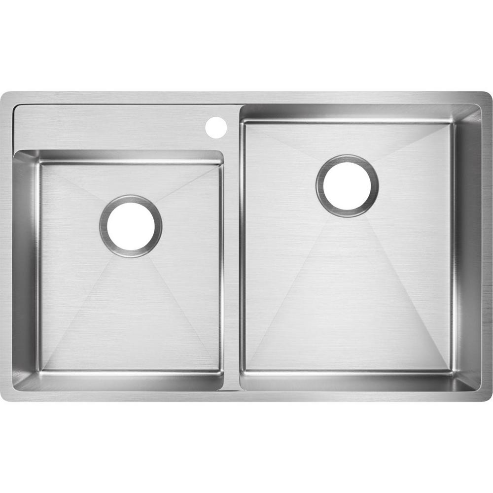 Elkay Crosstown Undermount Stainless Steel 33 in. 1-Hole Double Bowl ...